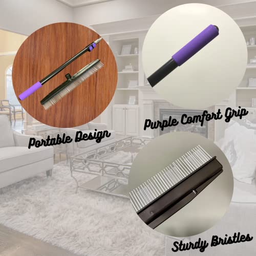 Room Groom PET Carpet Rake and Groomer with Telescoping 54 Inch Adjustable Handle, Rugs, and Artificial Turf, Purple Grip, Black/Purple