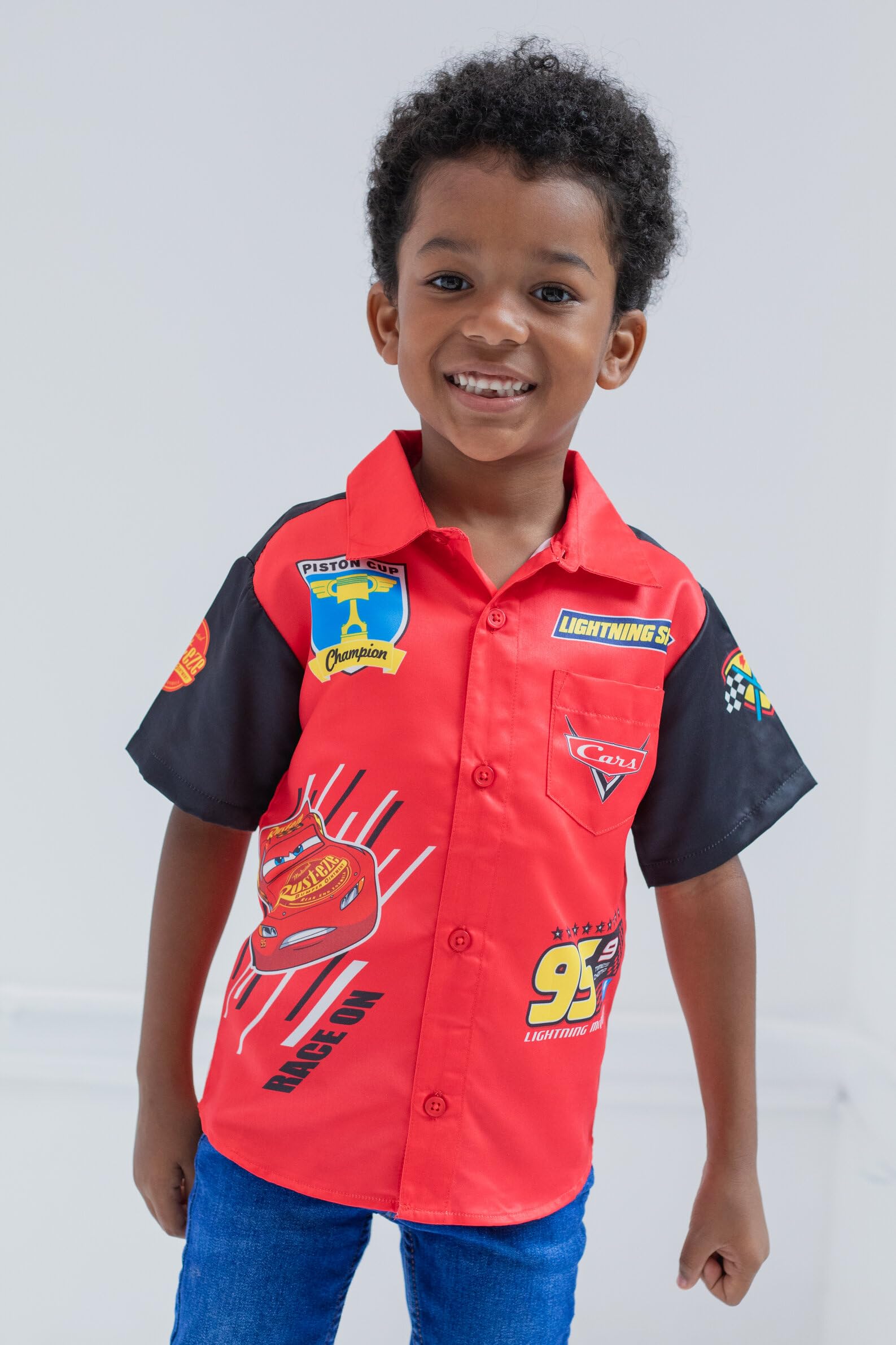 Disney Pixar Cars Lightning McQueen Toddler Boys Hawaiian Button Down Shirt White 3T