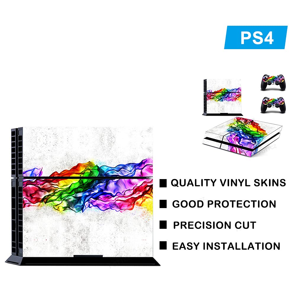 FOTTCZ Whole Body Vinyl Skin Sticker Decal Cover for Playstation 4 Console and Two Controllers - Rainbow Band