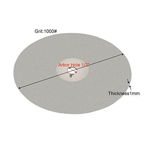 DZQ 3Pcs Diamond Grinding Wheel Disc Arbor Hole 8" x 1/2" Abrasive Lap 1000/1200/2500 Grit for Cutting or Sanding Stone and Glass