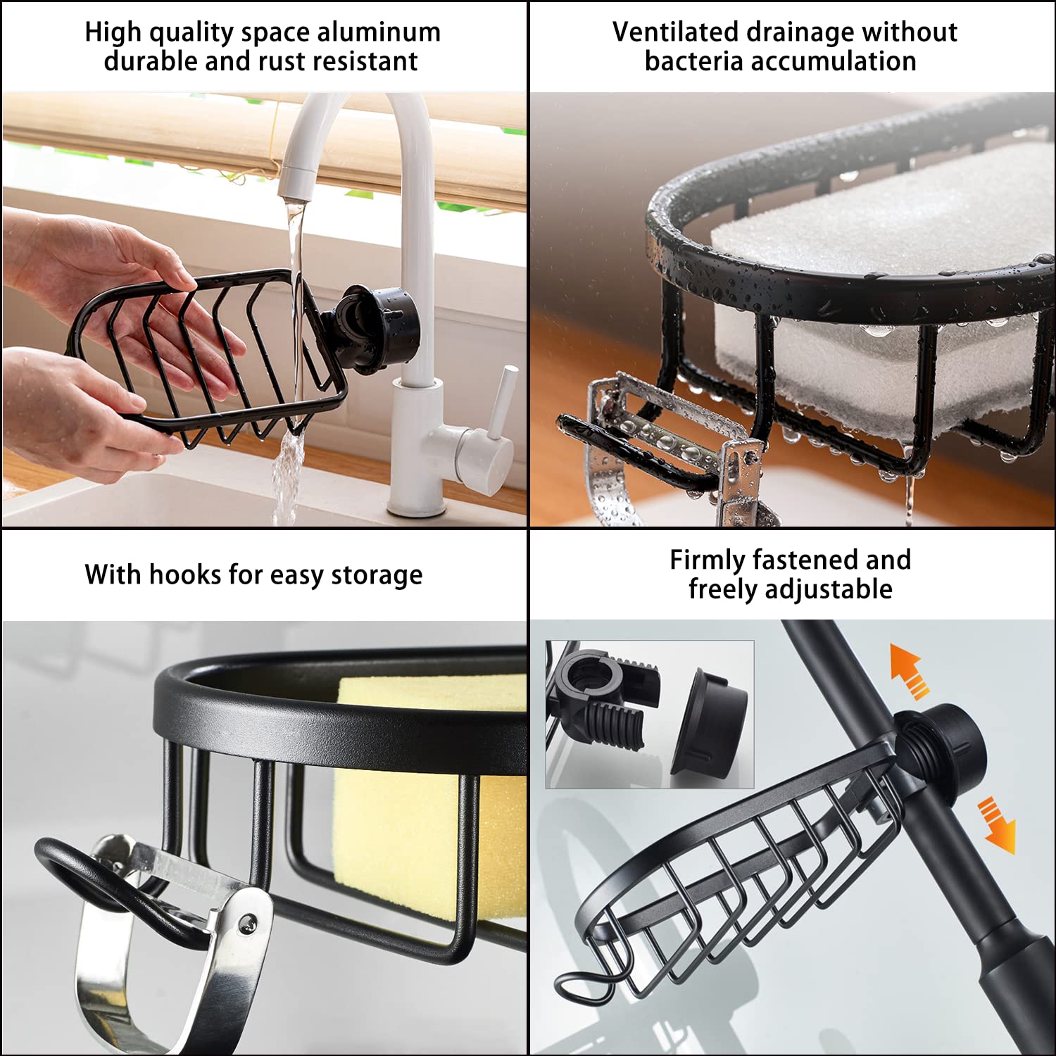 Tfulad Sponge Holder Over Faucet Kitchen Sink Caddy Organizer, Stainless Steel Faucet Rack for Soap, Shampoo, Shower Caddy Shelf,Scrubbers
