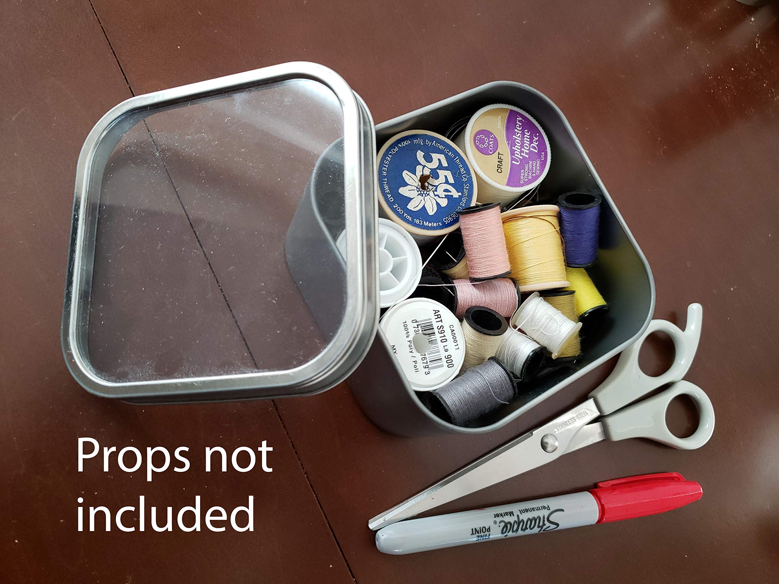 Square Metal Tin Box Storage Containers with Windowed Lids - 4x4x2.25 Inches, 16 oz. - Set of 2