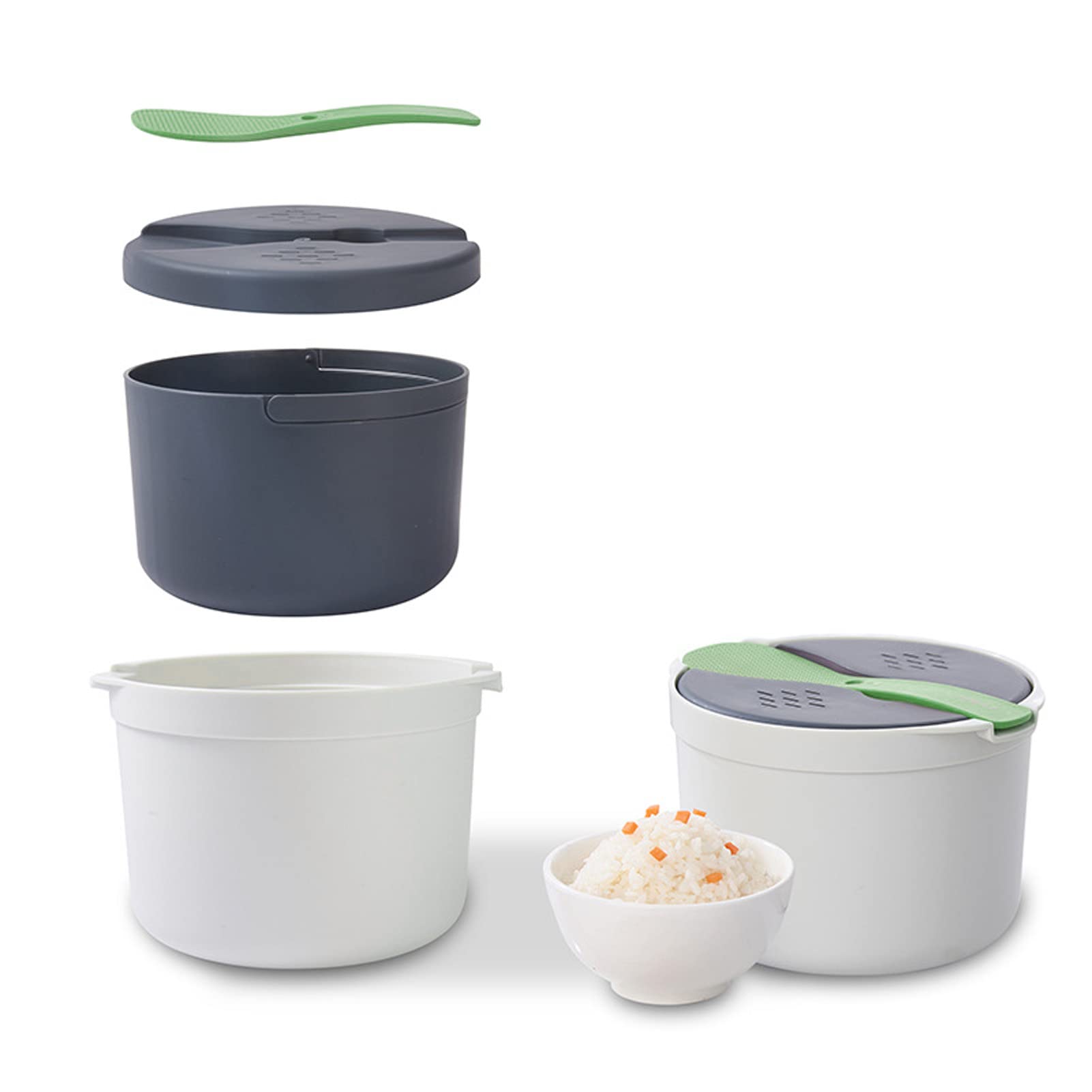 Microwave Rice Cooker, 2l Microwave Pasta Cooker Microwave Pressure Steamer with Rice Spoon Lid Strainer Vegetable Steamer for Microwave Hot Rice(Green)
