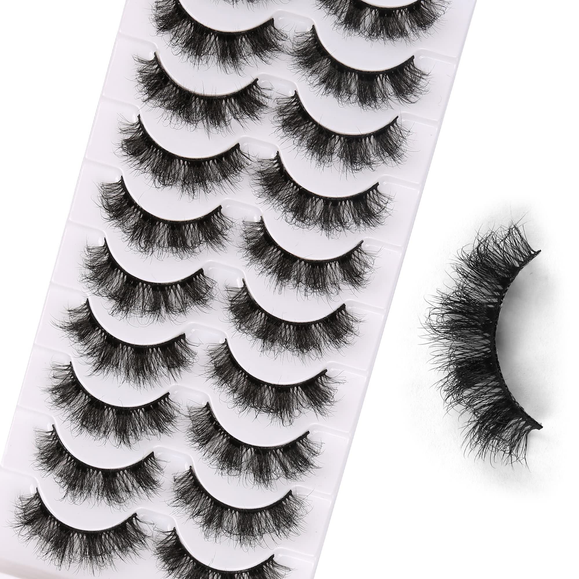 Himirell Fluffy False Lashes Short Natural Faux Mink Eyelashes D Curl Thick Volume Fake Eyelashes Natural Look 10 Pairs Pack