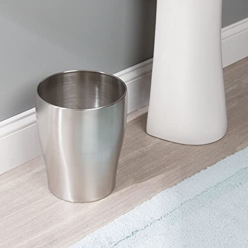 mDesign Steel 1.67 Gallon Trash Can Small Round Wastebasket Metal Garbage Container Recycle Bin for Waste, Recycling in Bathroom, Kitchen, Bedroom, Home Office, Outdoor Trashcan - Polished