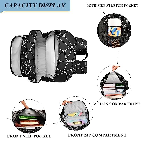 Glaphy Spiderweb Halloween Black Backpack School Bag Lightweight Laptop Backpack Students Travel Daypack with Reflective Stripes