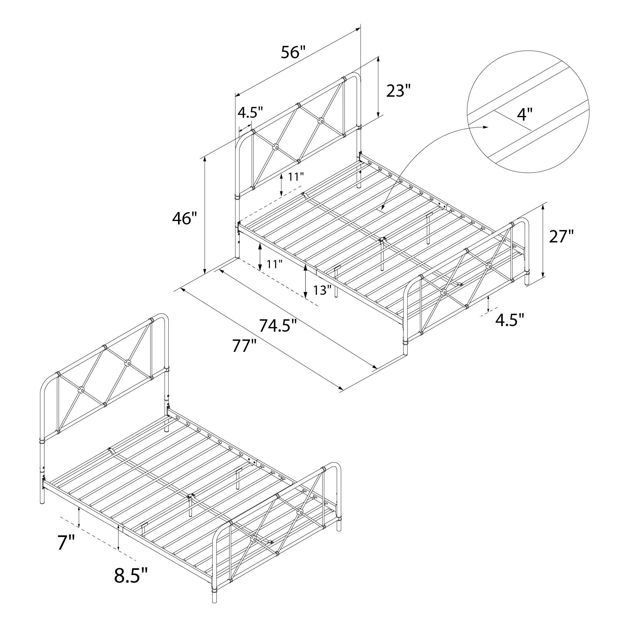 DHP Ally Metal Farmhouse Platform Bed Frame, Full, White