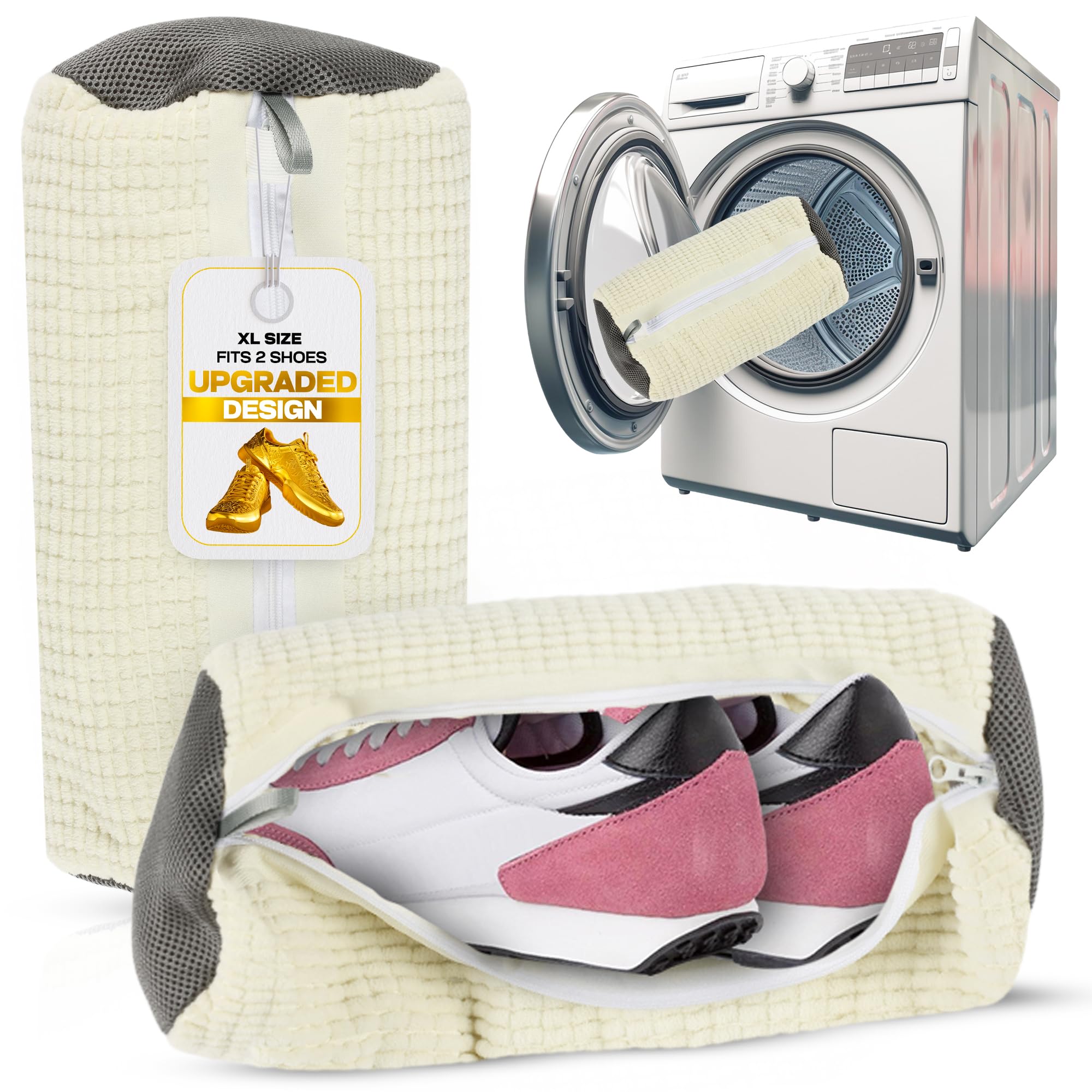 Jumbo Shoe Washing Machine Bag | Laundry Shoe Bag for Washer and Dryer - Reusable Sneaker Washing Machine Bag - Suitable for All Footwear Types and Sizes | Fits One Full-Size Pair of Shoes