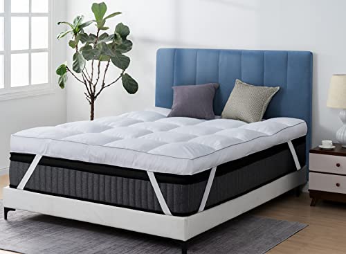 QUEEN ROSE Mattress Topper Queen, Extra Thick Mattress Pad Pillowtop for Back Pain Relief, Soft Bed Cover for Firm Mattress, Plush Overfilled Down Alternative Mattress Protector