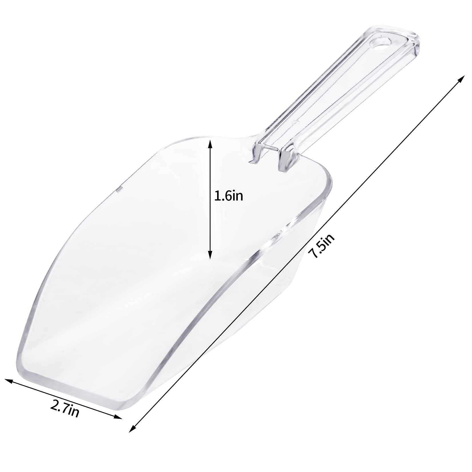 Ice Scoop Candy Buffet Containers Scoopers, Hmxpls Clear Plastic Scoop for Popcorn Cookie Candy Buckets, Podpocket Acrylic Large Scoop for Parties Wedding Bar Jars Freezer Dry Goods (6 Pack 7.5 In )