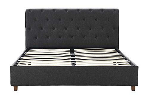 DHP Carmela Luxurious Upholstered Linen Platform Bed wih Wooden Slat Support, Button Tufted Headboard, Full Size - Grey Linen