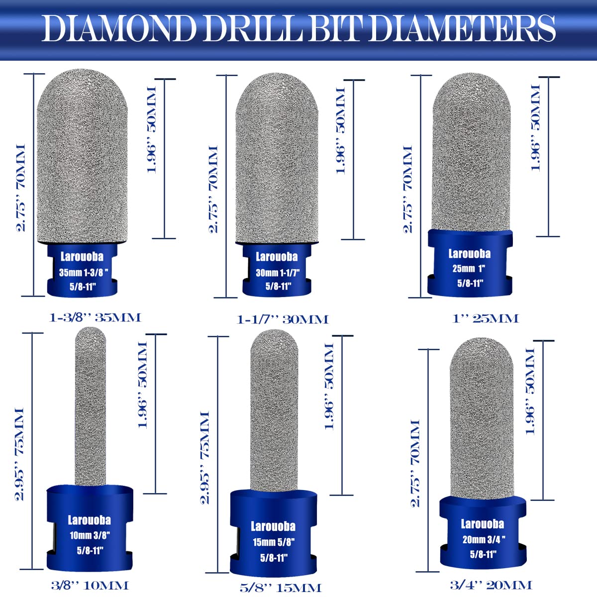 Larouoba Diamond Finger Milling Bits, 117 Inch 30mm Dry Core Drill Bit for Enlarging Shaping Existing Holes of Porcelain Tile Ceramic Marble Granite Countertop Diamond Hole Saw with 5811 Thread