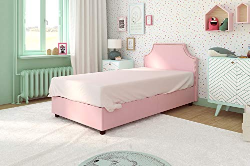 DHP Melita Linen Upholstered Platform Bed Frame,Pink, Twin