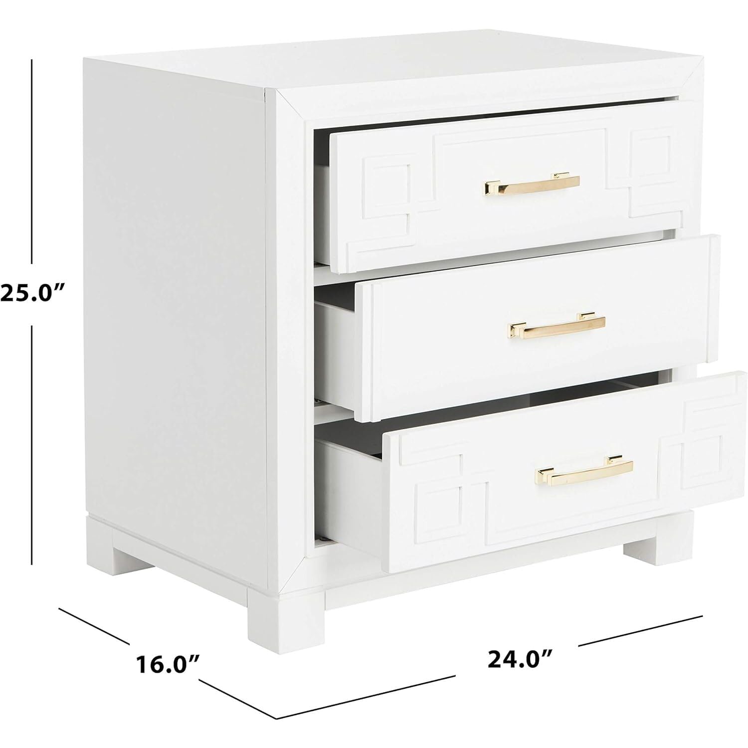 Safavieh Home Collection Raina White 3-Drawer Greek Key Nightstand