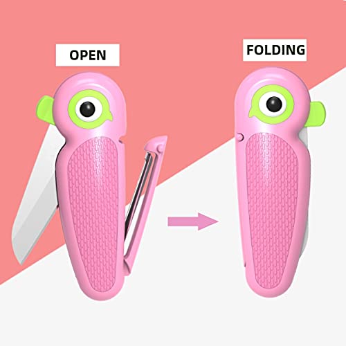 VSL VANSLENSON 2 in 1 Small Folding Knife Super Cute Bird Knife with Peeler 2.5” Blade Mini Pocket Size EDC Knife Green Pink (One Set)