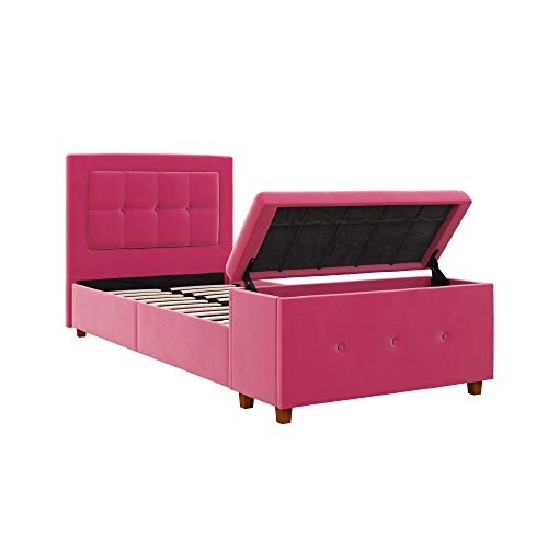 DHP Davina Upholstered Bed with Storage Chest for Kids, Twin Size, Pink Velvet