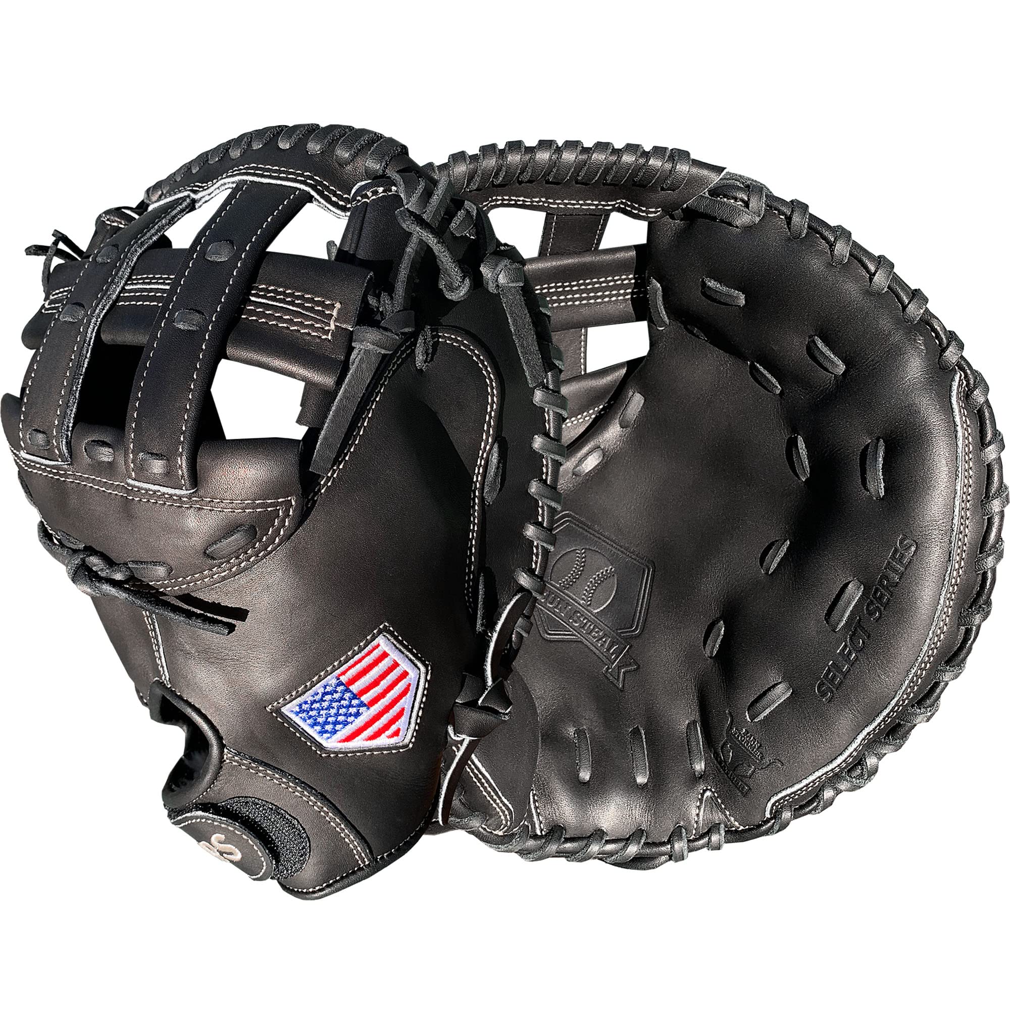 Hit Run Steal Softball Glove - Right Hand Throw Pitcher Full Grain Leather Basket Web Glove - Gray White with Light Blue Laces - Perfect for Softball Players (12 Inch)