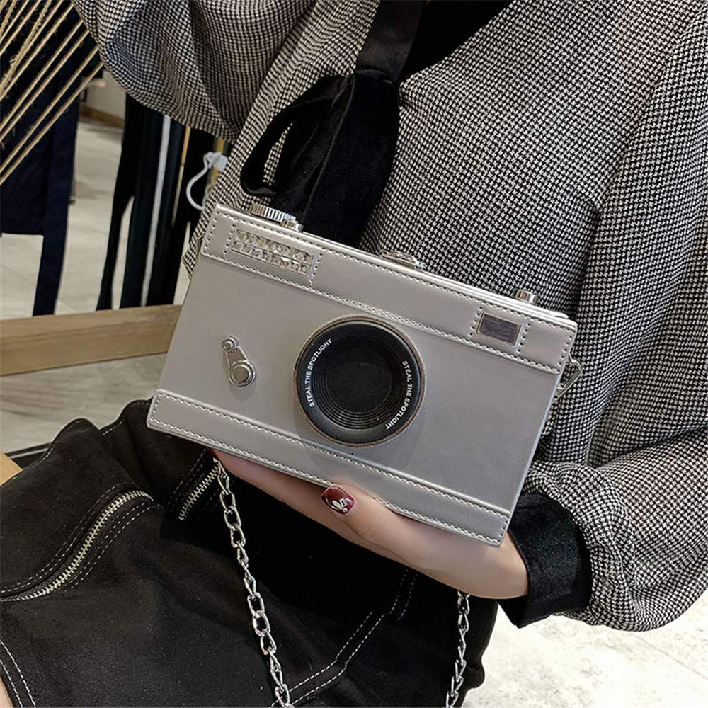 Women's PU Camera Shaped Snapshot Casual Cross Body Wallet Shoulder Handbag Purse (Black) Medium
