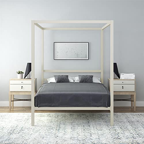 DHP Modern Metal Canopy Platform Bed with Minimalist Headboard and Four Poster Design, Underbed Storage Space, No Box Spring Needed, Full, White