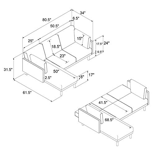 DHP Gracy Coil Sectional Futon in Green Velvet