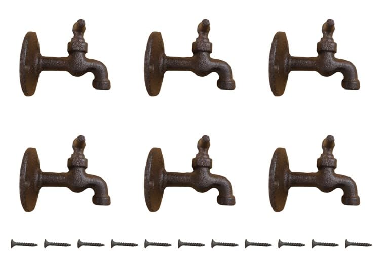 Midwest Craft House 6 Rustic Cast Iron Hooks, Faucet, Spigot Looking, Faux Faucet, Wall Hooks, Coat Hooks, Drawer Pulls