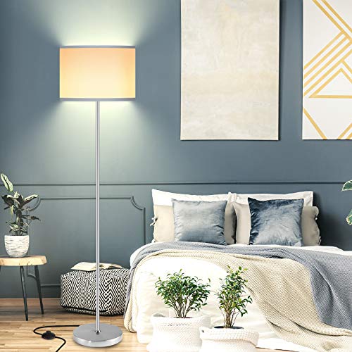 Floor Lamps for Living Room with 2 Lamp Shades, LED Modern Standing Lamp Simple Design, Tall Reading Pole Lamp Standing Light, Silver Floor Lamps for Bedroom, Office, Study Room by PARTPHONER