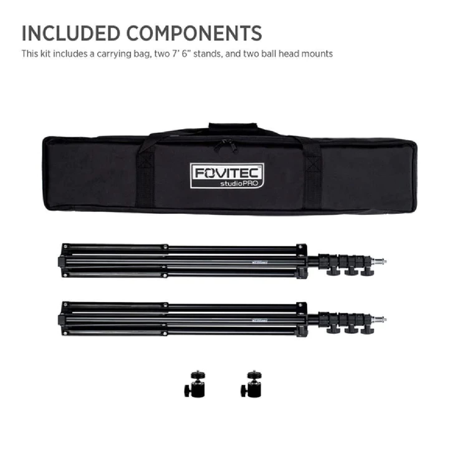Fovitec 2 - 7'6" Tripod Stands for HTC VR/Vive Mount Base Stations - Includes Articulating Ball Heads and Carrying Bag