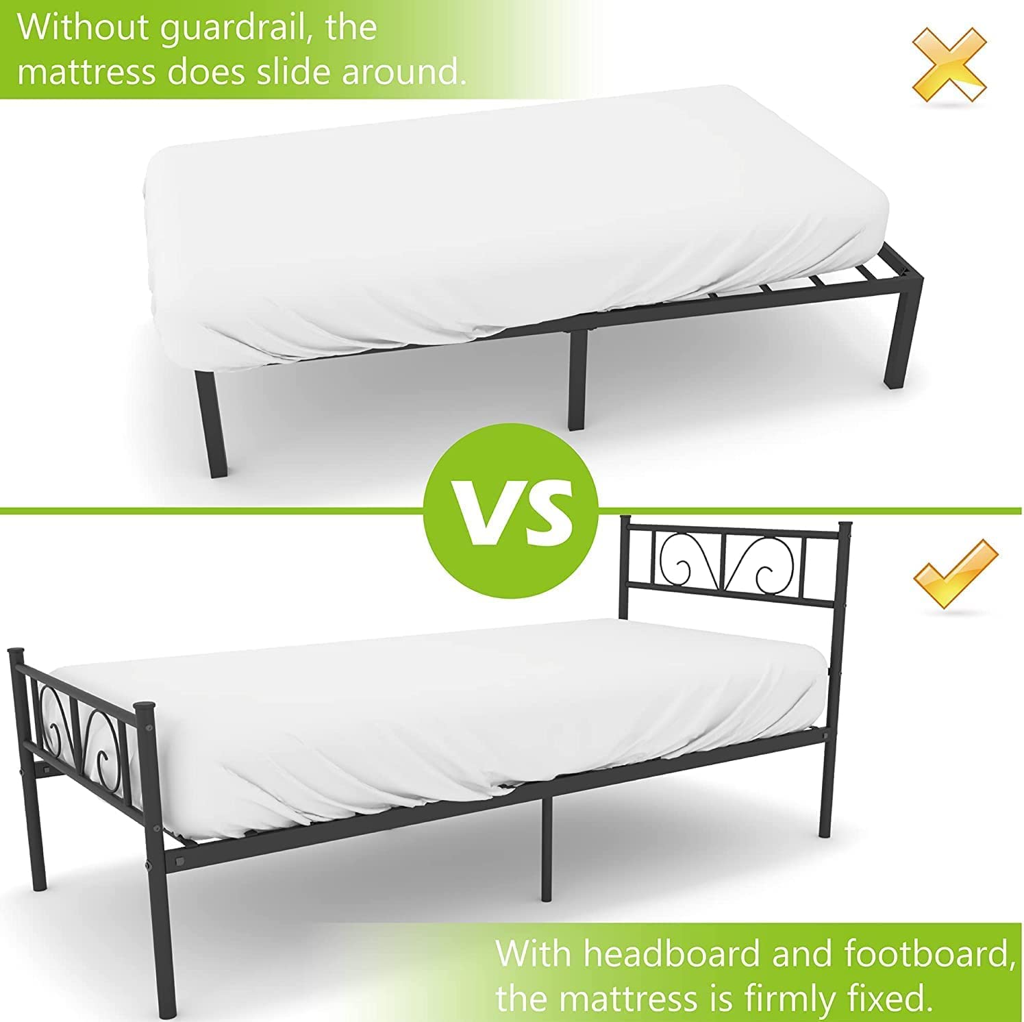 Twin Bed Frames Black for Boys Teenagers Adult, Single Platform Steel Bed Frame with Storage Girls Twin Size Beds Mattress Foundation Metal Slats Support with Headboard Footboard No Box Spring Needed
