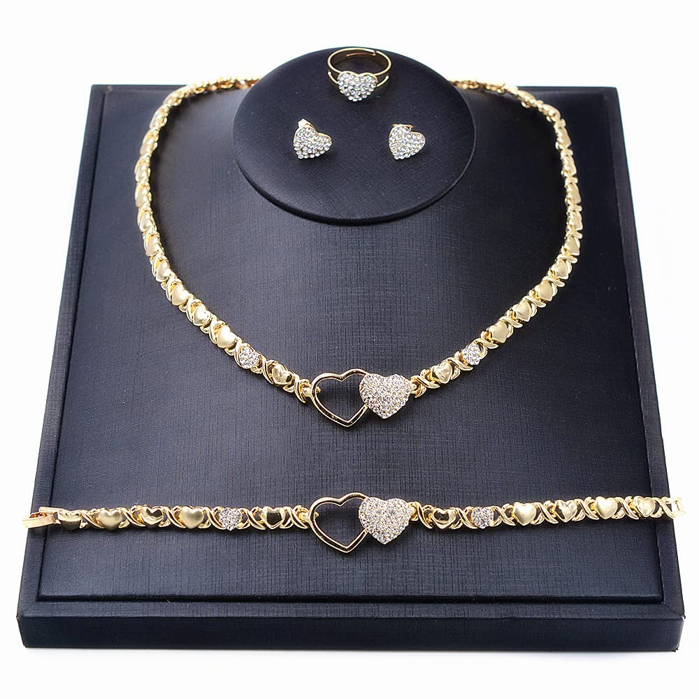 Giffor Jewelry Suit 14K Filled Gold Necklaces,Women Earrings With Bracelets Rings Necklaces Gifts