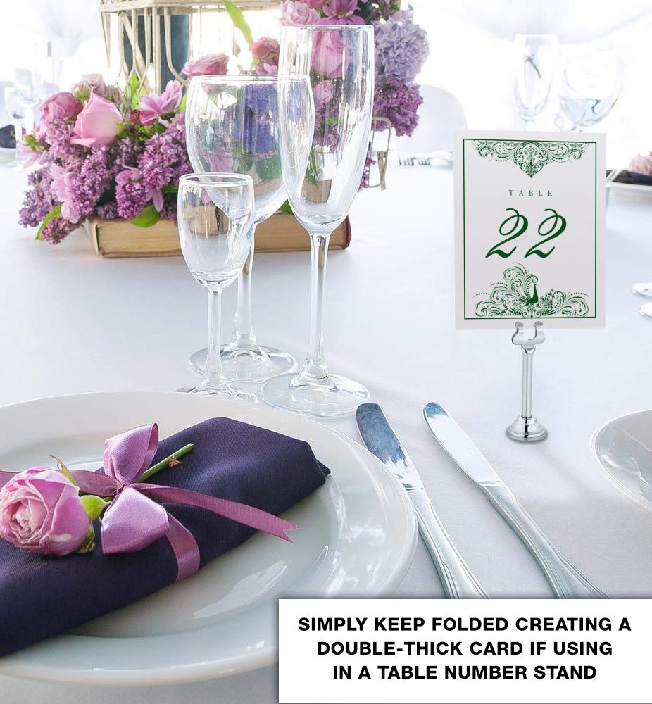 Peacock Flourish Wedding Table Numbers (Select Color/Quantity), Champagne, Hunter Green, 1-15, Double Sided, Tent or Use in a Stand, Great for Parties & Restaurants