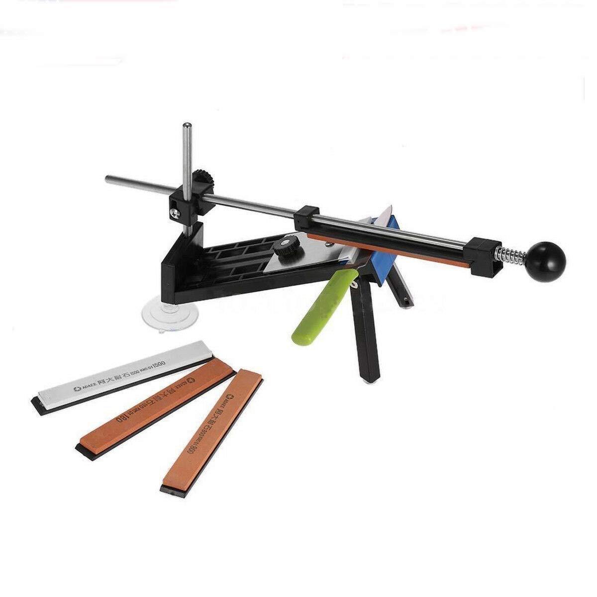 Dj siphraya Knife Sharpener Kitchen Sharpening System Fix Angle With 4 Stones Black Made Of Stainless steel Size 44 x 9 x 7 CM Designed For Total Durability Knives Razor Sharp