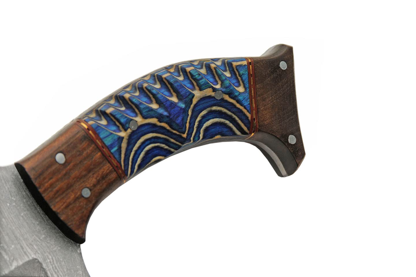 Damascus Steel Blue Pueblo Wood Handle 8 inch Hunting Knife