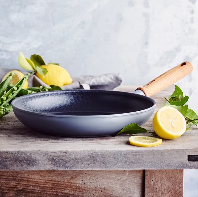 GreenPan Mayflower Pro Hard Anodized Healthy Ceramic Nonstick, 8" Frying Pan Skillet, Vintage Wood Handle, PFAS-Free, Induction, Charcoal Gray