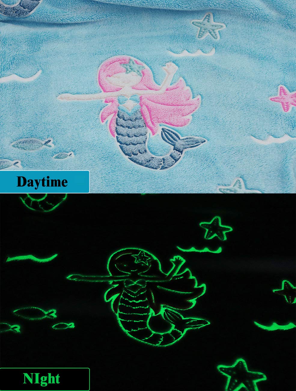 Epotys SIXNE ONOW YSECTL Glow in The Dark Throw Blanket Mermaid for Girls Birthdays (50" x 60" Blue)