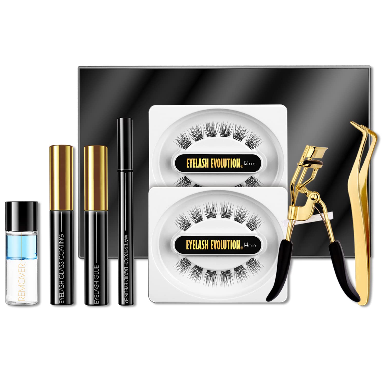 Lash Clusters Kit, Eyelash Extension Kit Mixed Lengths 3D Volume Cluster Lashes, Curler Tweezers Waterproof Liquid Eyeliner Eyelash Glue Coating Remover (KIT)