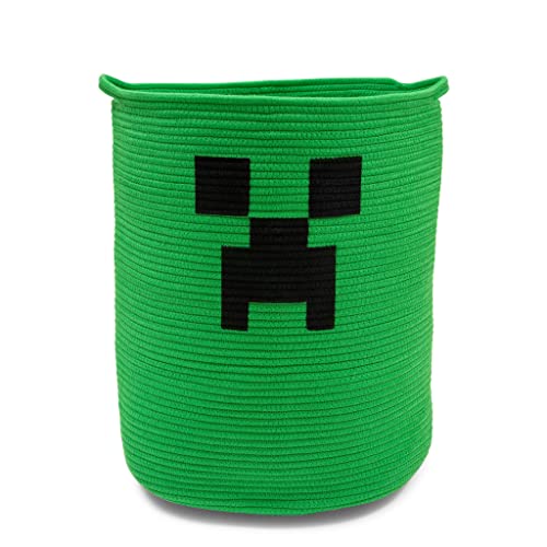 Minecraft Green Creeper Woven Cotton Rope Hamper Storage Basket For Laundry, Dirty Clothes Organizer