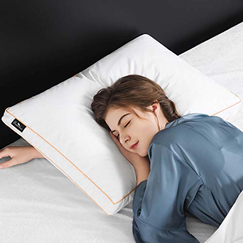 downluxe Down Feather Pillows - 2 Pack Gusseted Bed Pillows for Sleeping with Soft 100% Downproof Cotton Shell, King Size