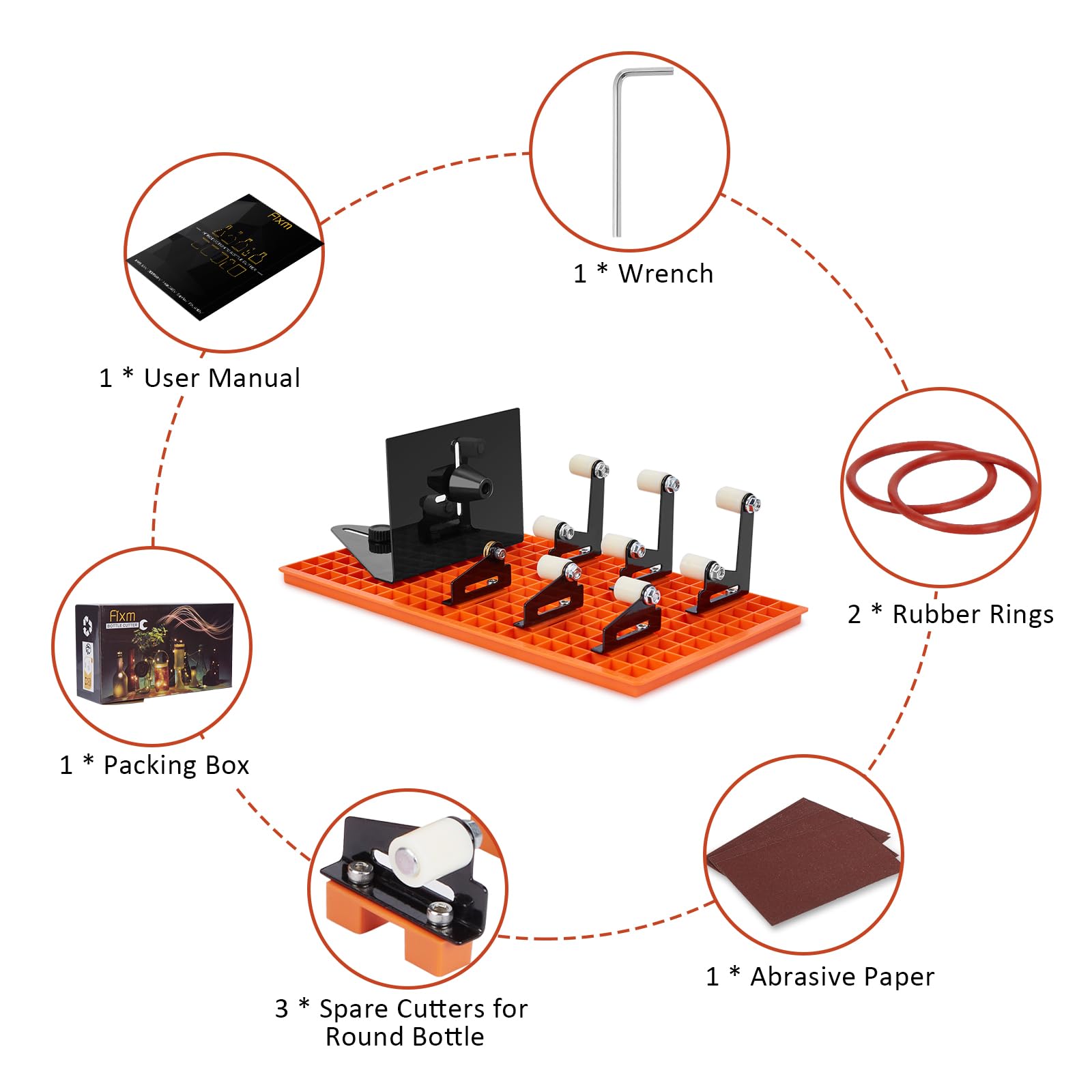 Glass Bottle Cutter Kit, FIXM DIY Glass Cutter for Bottles with Grid Baseboard and Adjustable Baffle Design, Complete Set of Bottle Cutter & Glass Cutter for Square and Round Bottle