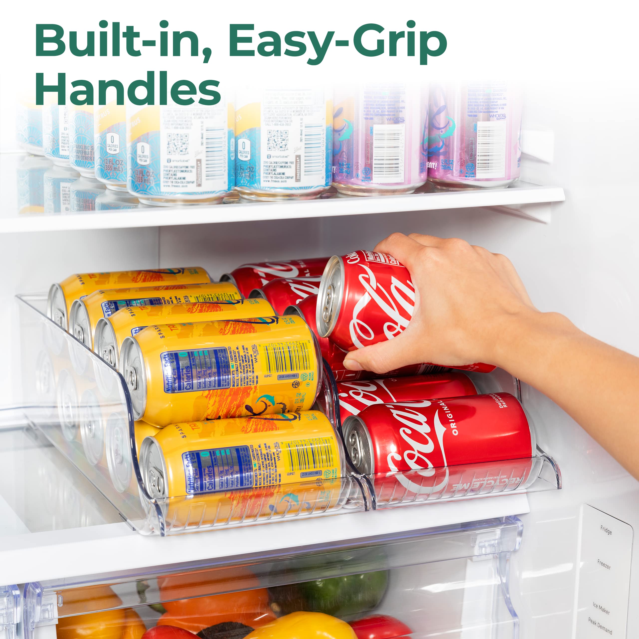 Greenco Soda Can Organizer for Refrigerator, Durable Handles, 2 Pack | Fridge Soda Can Organizer | Soda Can Holders for Fridge | Soda Can Dispenser for Refrigerator | Drinks, Kitchen Organization