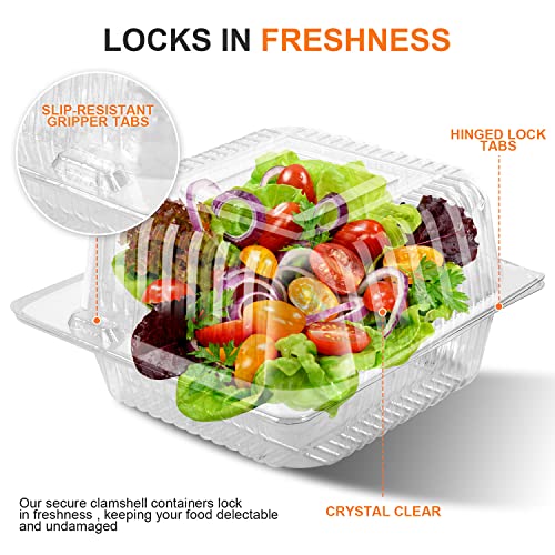 MINGXIAN 80 Pcs Clear Plastic Take out Containers,Disposable Clamshell Dessert Container with Lid, for Salads, Pasta, Sandwiches (5x4.7x2.8 in)