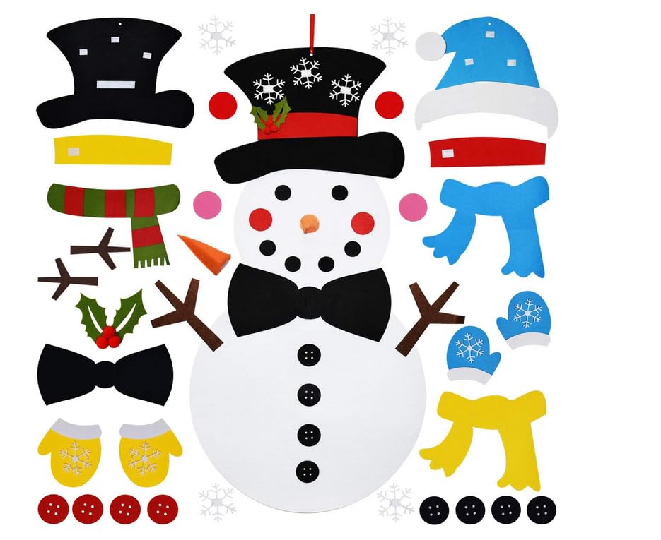 MECUTP DIY Felt Christmas Snowman Game Set, Wall Hanging Xmas Gifts with 38 Detachable Ornaments for Christmas Decorations, 50 * 100 cm
