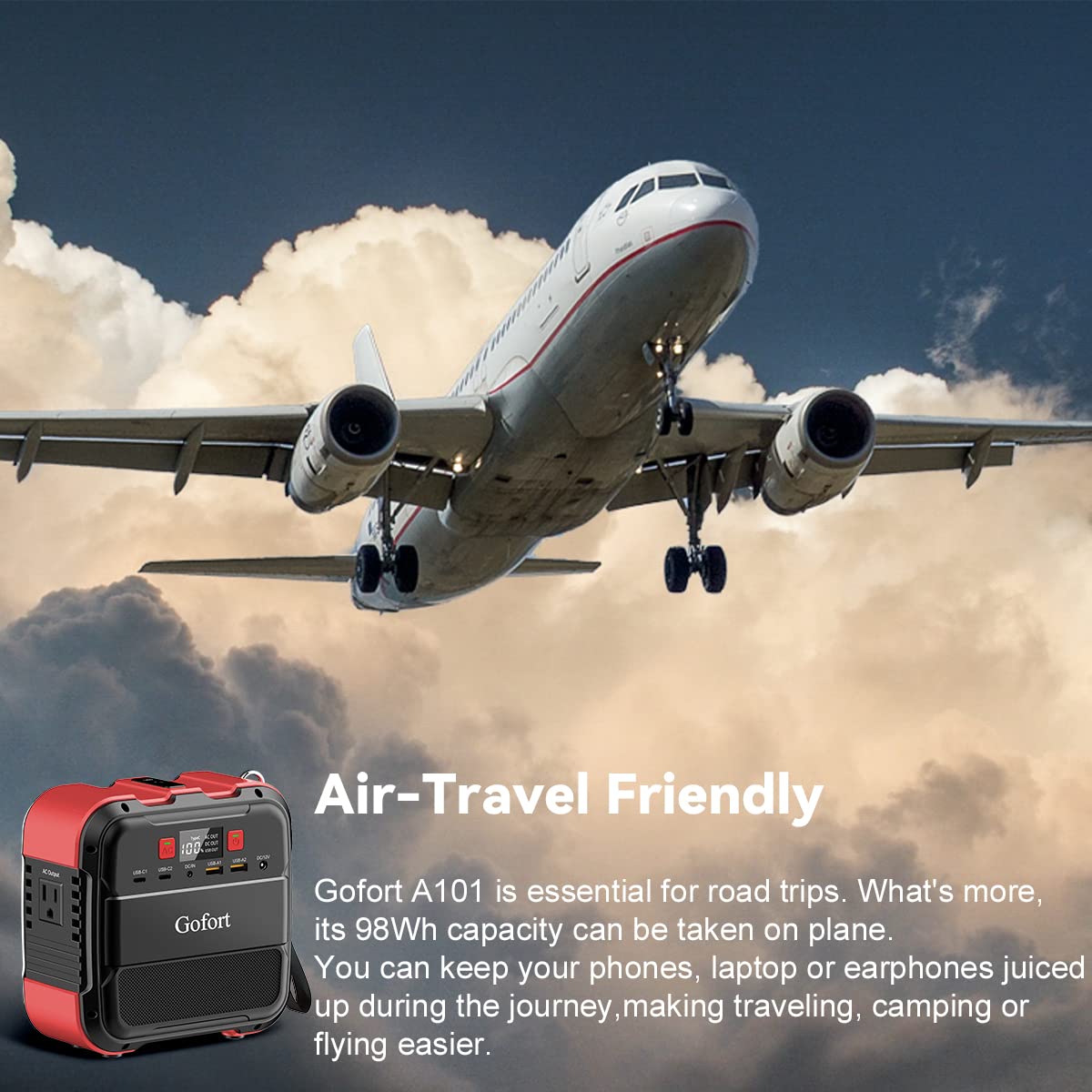 GOFORT Portable Power Station 120W(Peak 240W), 98Wh DC Port USB QC3.0 Portable Generator with LED Light, 110V Pure Sine Wave AC Outlet Lithium Battery, Solar Generator for Outdoor Emergency Backup