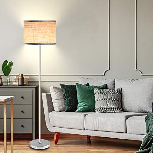 Floor Lamps for Living Room with 2 Lamp Shades, LED Modern Standing Lamp Simple Design, Tall Reading Pole Lamp Standing Light, Silver Floor Lamps for Bedroom, Office, Study Room by PARTPHONER