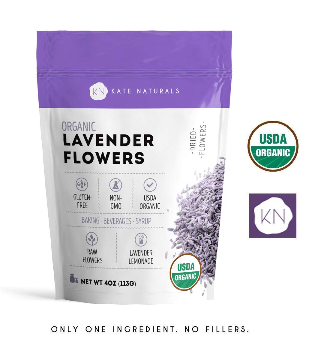 Dried Lavender Flowers for Tea and Soap Making (4oz) - Kate Naturals. USDA Organic Dried Flowers From Lavender Plant for Lavender Tea & Lemonade. Culinary Lavender and Edible Lavender Buds.