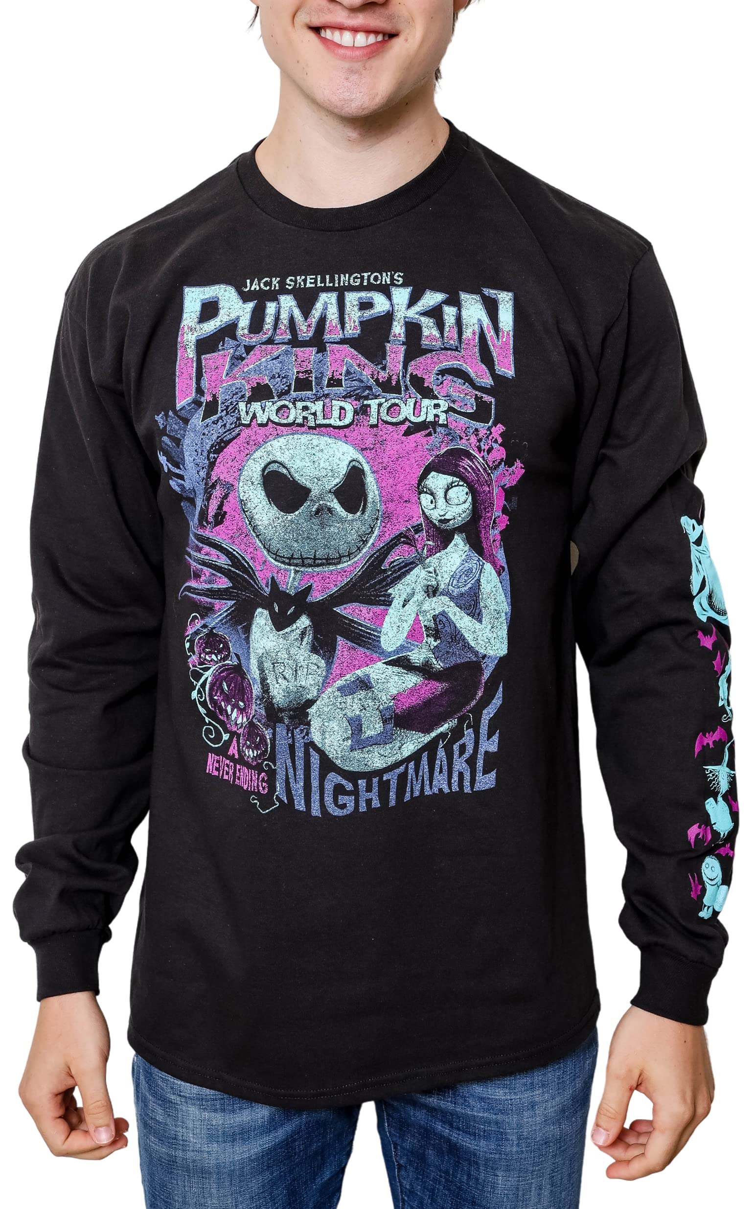 Disney Nightmare Before Christmas Jack Skellington World Tour Longsleeve T-Shirt(3XL, LS Black)