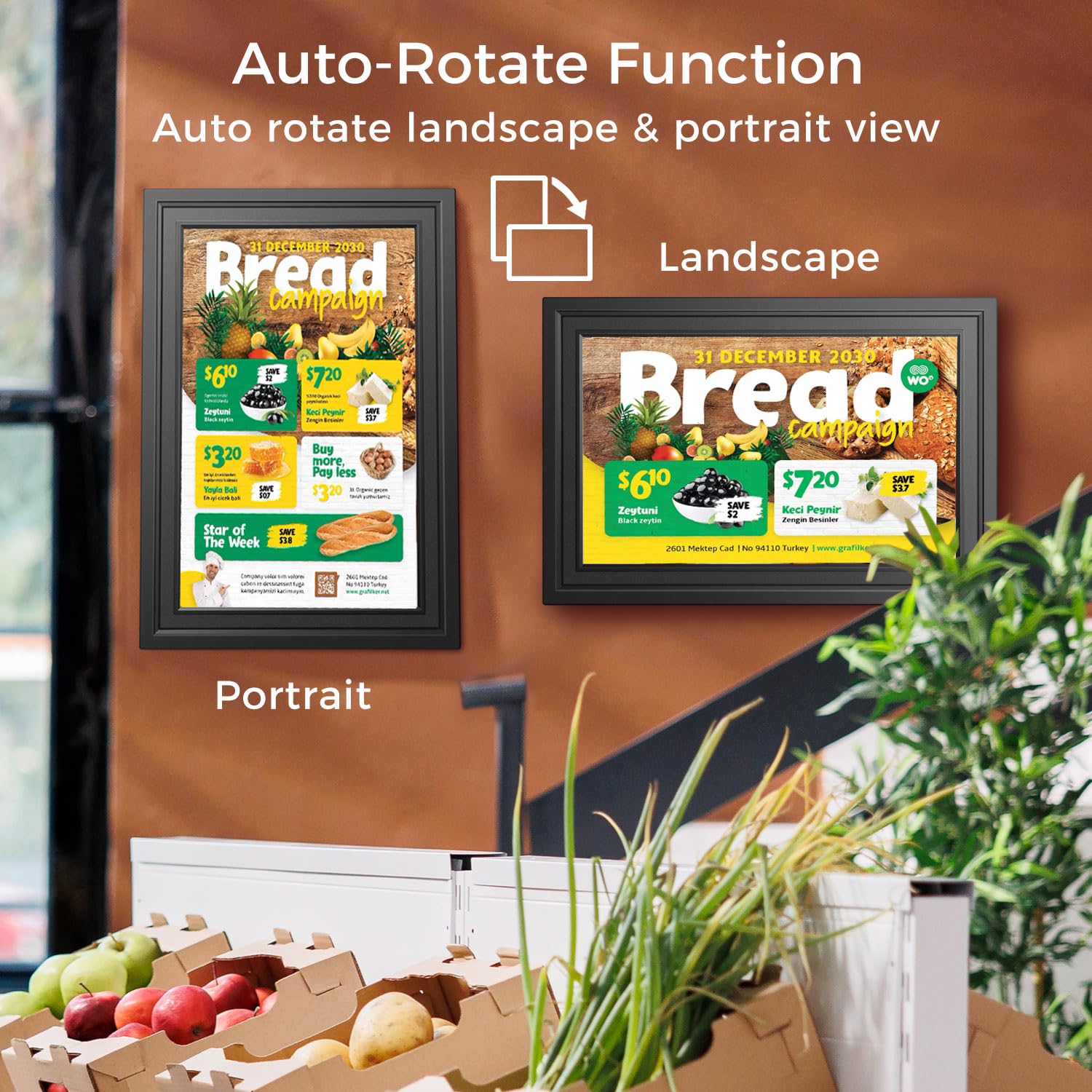 Sungale CPF1068+ Upgraded 10.1" Digital Signage, Faster Hardware, New Frame Design, Auto-Rotate, 16GB, APP Control, Horizontal/Vertical, Wall/Desk Mount, Promote Business, Products, Services, Events