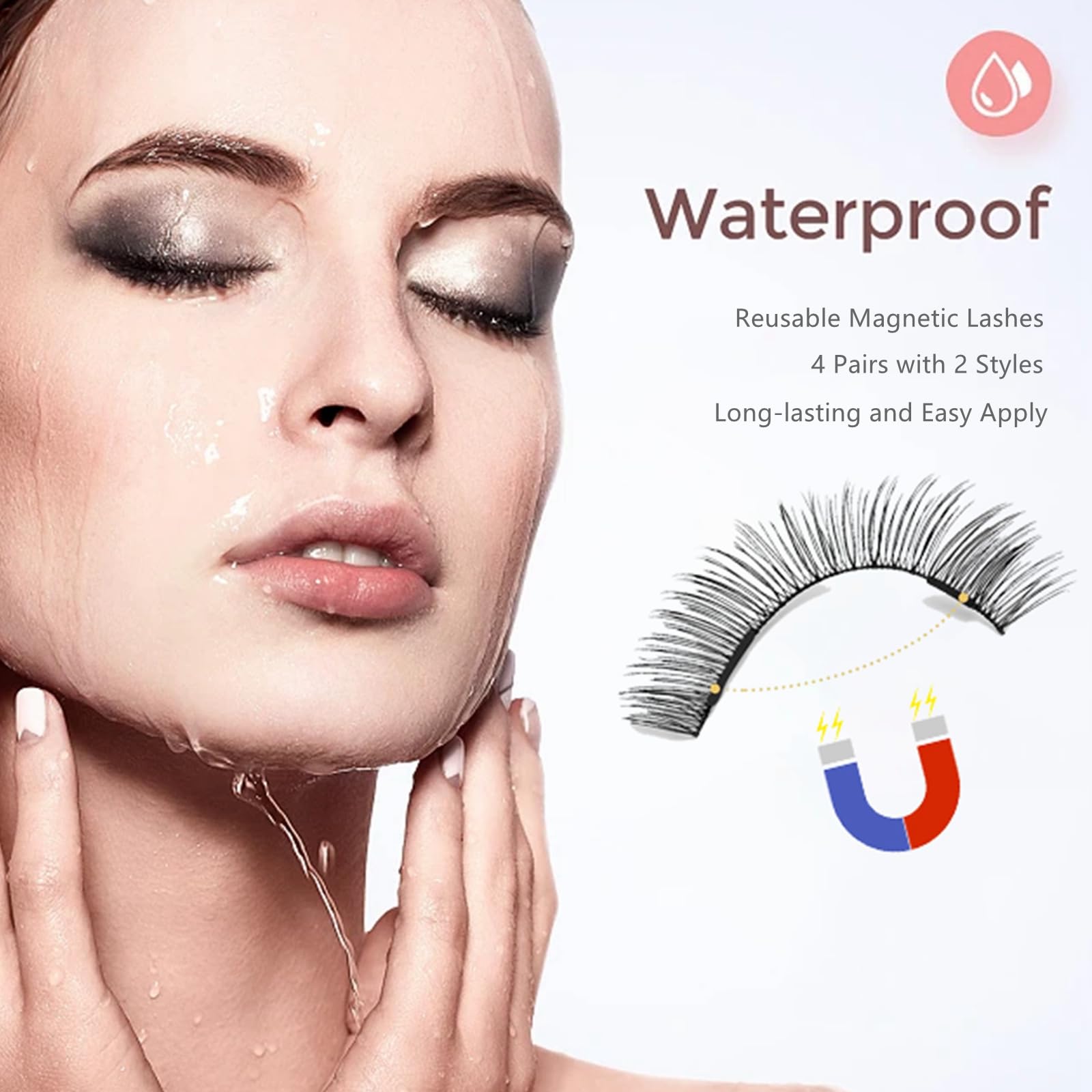 Dual Magnetic Eyelashes without Eyeliner or Glue Needed, Reusable Magnetic Eyelash Natural Look, False Eyelashes Magnetic, 4Pair Soft 3D Magnetic Lashes Kit with Applicator for Womens Easy to Wear
