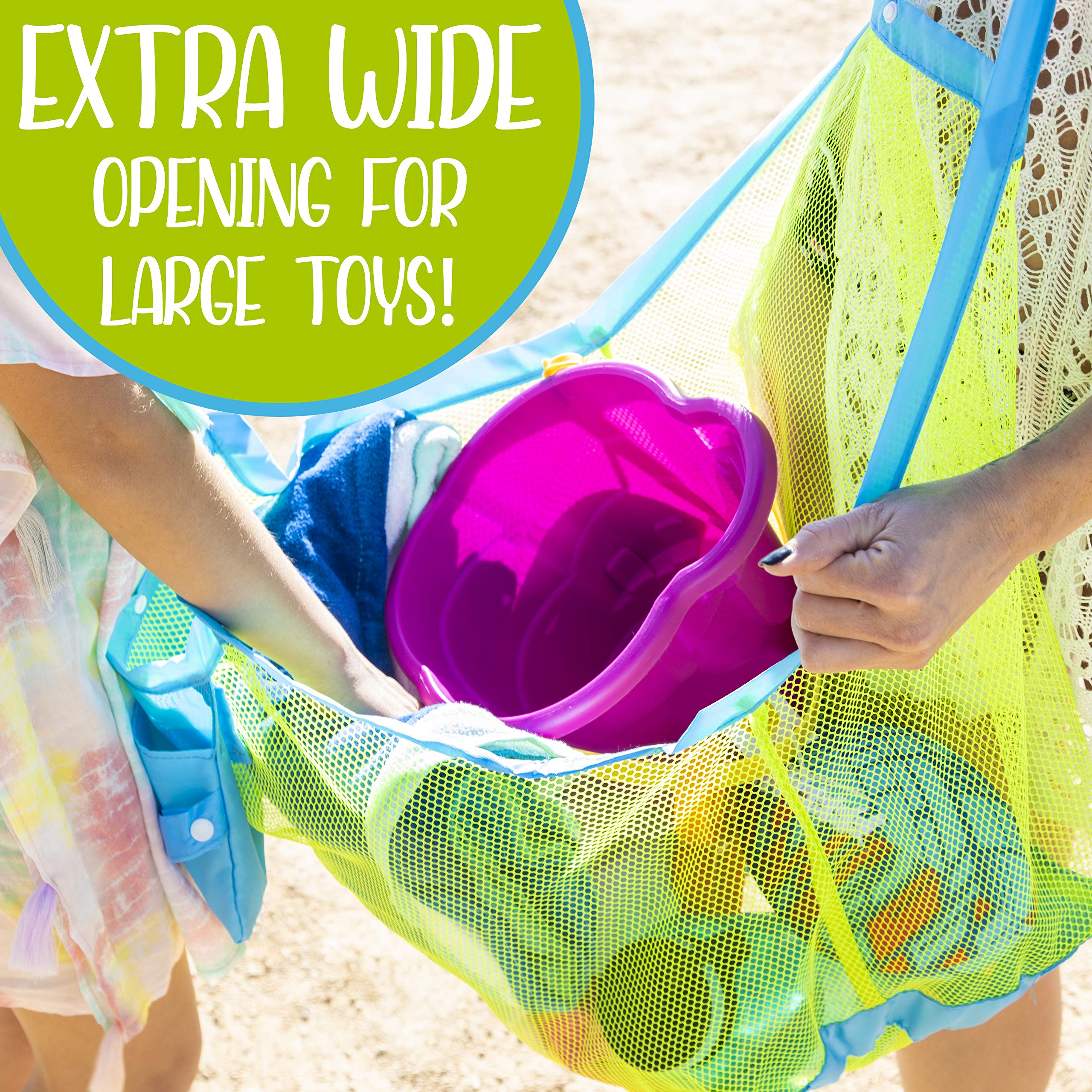 FoxPrint Mesh Beach Bags and Totes for Groceries, Shopping, Summer Pool Toys, Reinforced Carry Handles, Sand Resistant Net, Quick Snap Closure and Front Pocket, Yellow