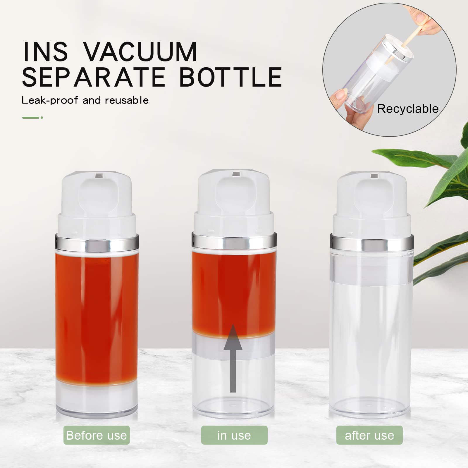 IOOROSE Airless Pump Bottle Refillable Travel Containers 100 ml/3.5 oz (Clear, 2 Pack)