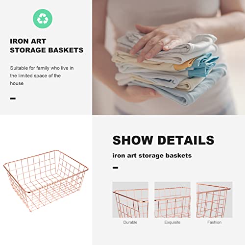 ORFOFE Basket Laundry Sundry Baskets Iron Makeup Gold Table Rose Books Desktop Blanket Organizer Storage Food Sundries Decorative Clothes Shelfrose Household Nesting Wire Cloths